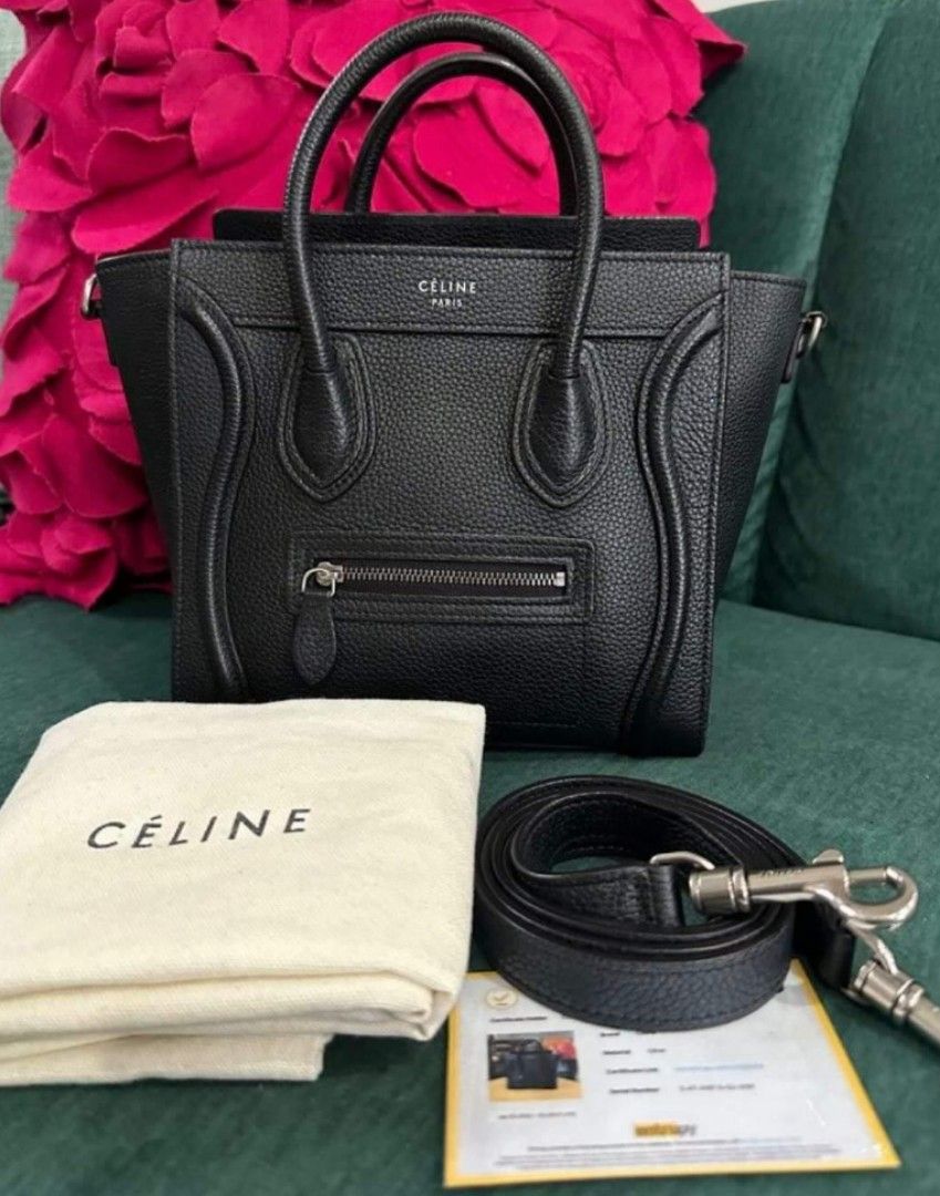 Celine Nano Luggage in Drummed calfskin black, Luxury, Bags & Wallets on Carousell