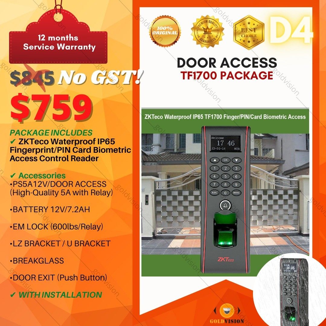 Door Access System ║ ZKTeco Waterproof IP65 Fingerprint/PIN Card ...