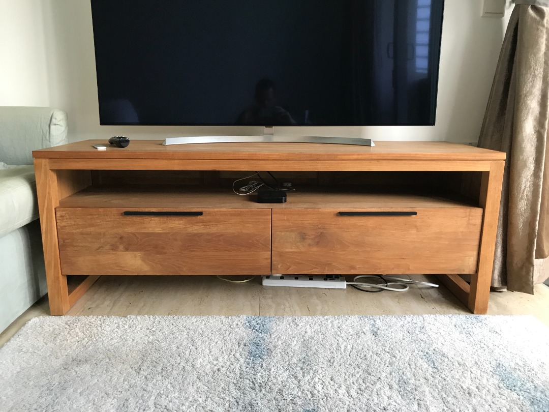 Ethnicraft Teak TV Console (light frame, 2 drawers), Furniture & Home ...