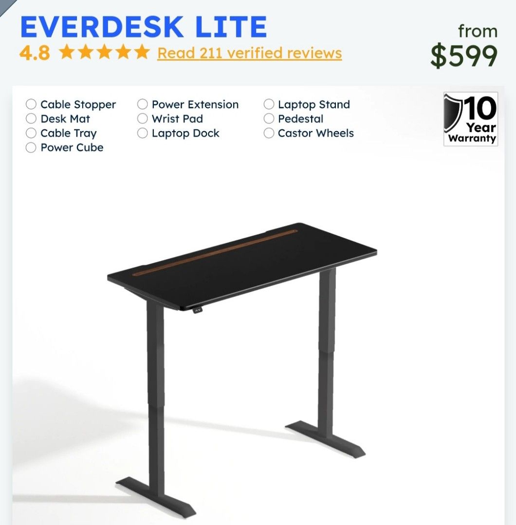 BNIB Everdesk Lite Onxy Black 1200x600 with Black frame with 10 years ...