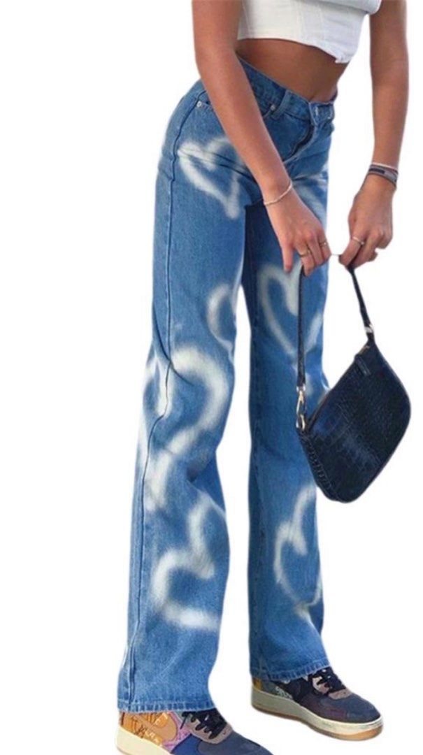 HEART DESIGN JEANS, Women's Fashion, Bottoms, Jeans on Carousell