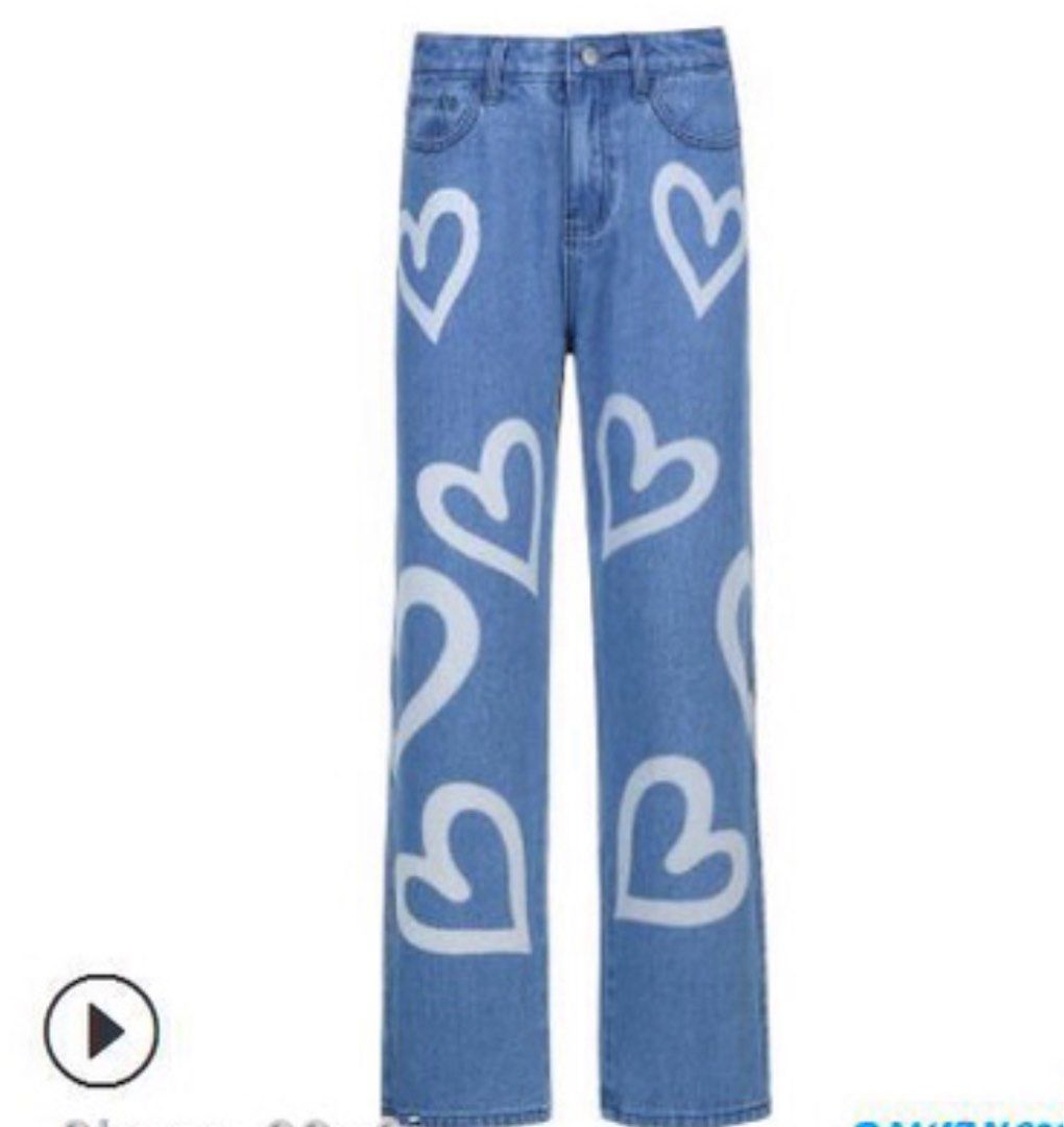 HEART DESIGN JEANS, Women's Fashion, Bottoms, Jeans on Carousell
