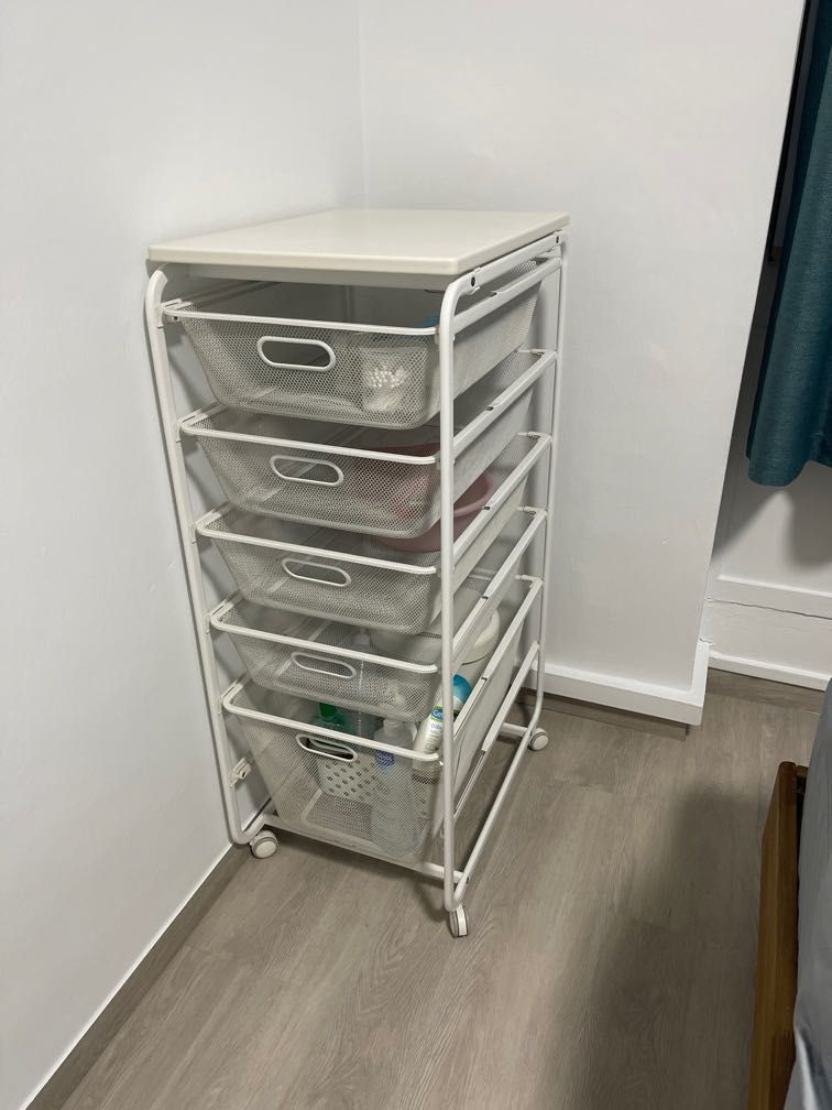 IKEA white 5 tier basket trolley, Furniture & Home Living, Furniture ...
