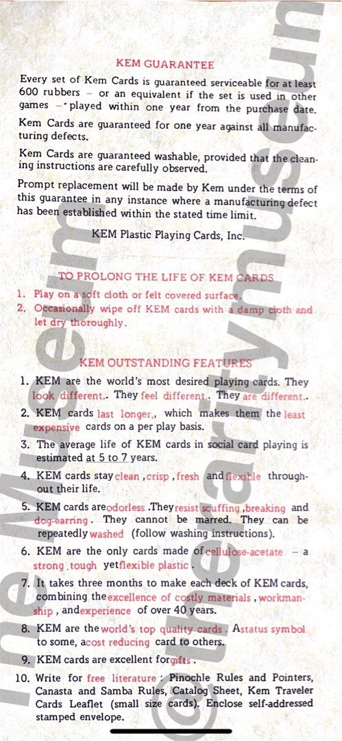 KEM Arrow Cellulose Acetate Playing Cards VINTAGE Poker Bridge Rummy ...