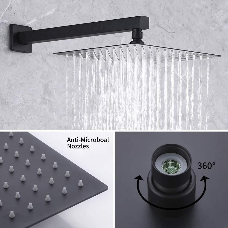 KES Black Shower Set 3-Function Rain Shower Kit 10-Inch Shower Head ...