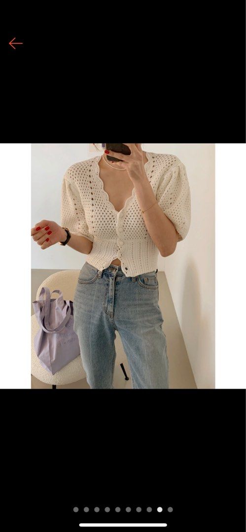 Korean Crochet knit button top, Women's Fashion, Tops, Blouses on Carousell