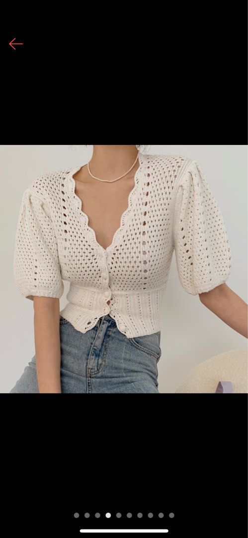 Korean Crochet knit button top, Women's Fashion, Tops, Blouses on Carousell
