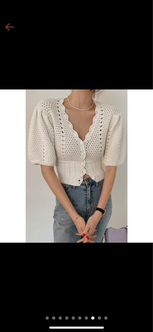 Korean Crochet knit button top, Women's Fashion, Tops, Blouses on Carousell
