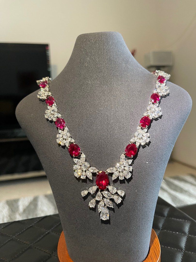 Lab grown pigeon blood ruby necklace, Women's Fashion, Jewelry ...