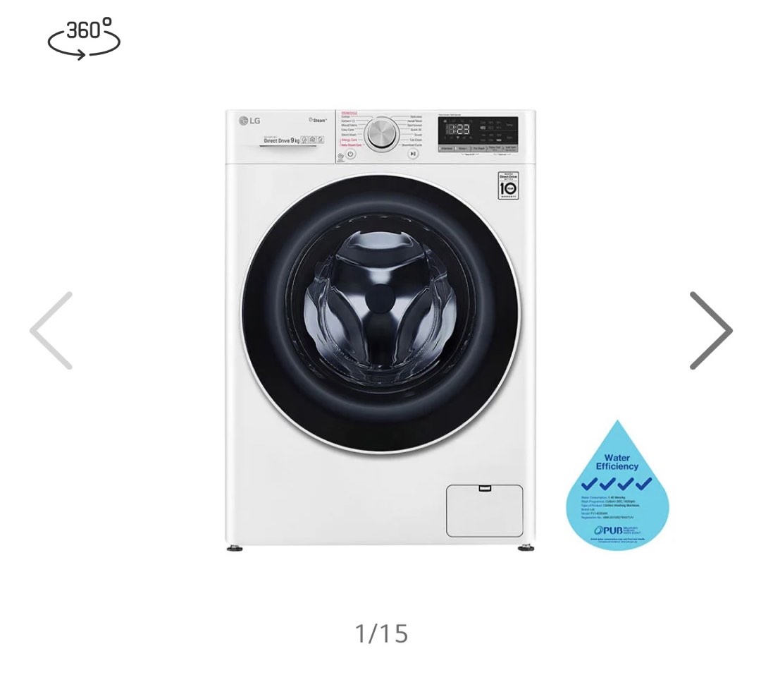 LG 9kg AI Direct Drive Front Load Washing Machine, TV & Home Appliances ...