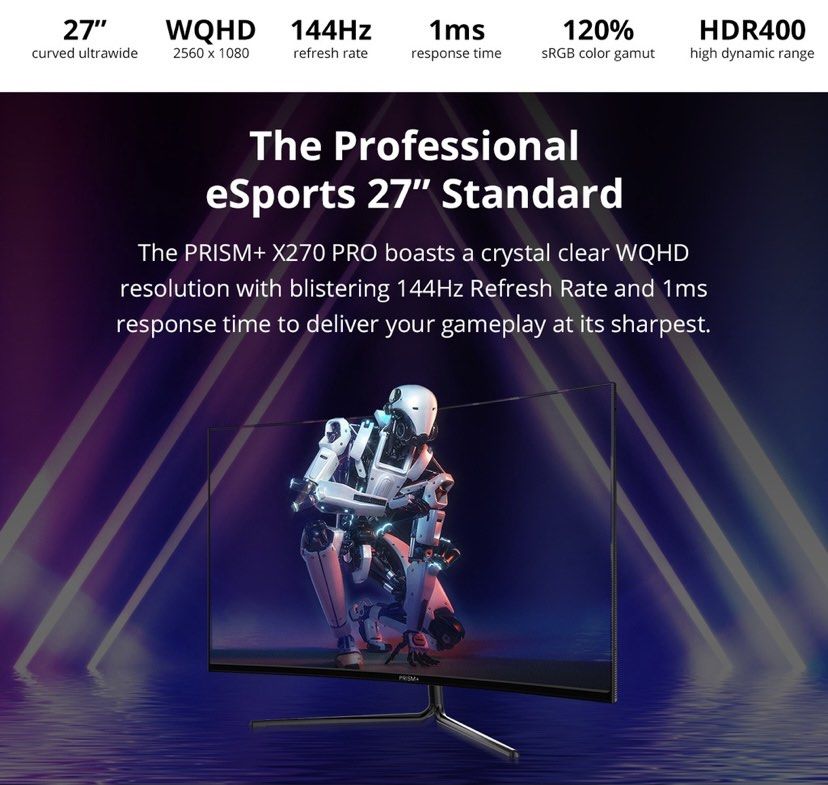 Prism+ X270 Pro 1440p 2k 144hz 1ms curved gaming monitor, Computers ...