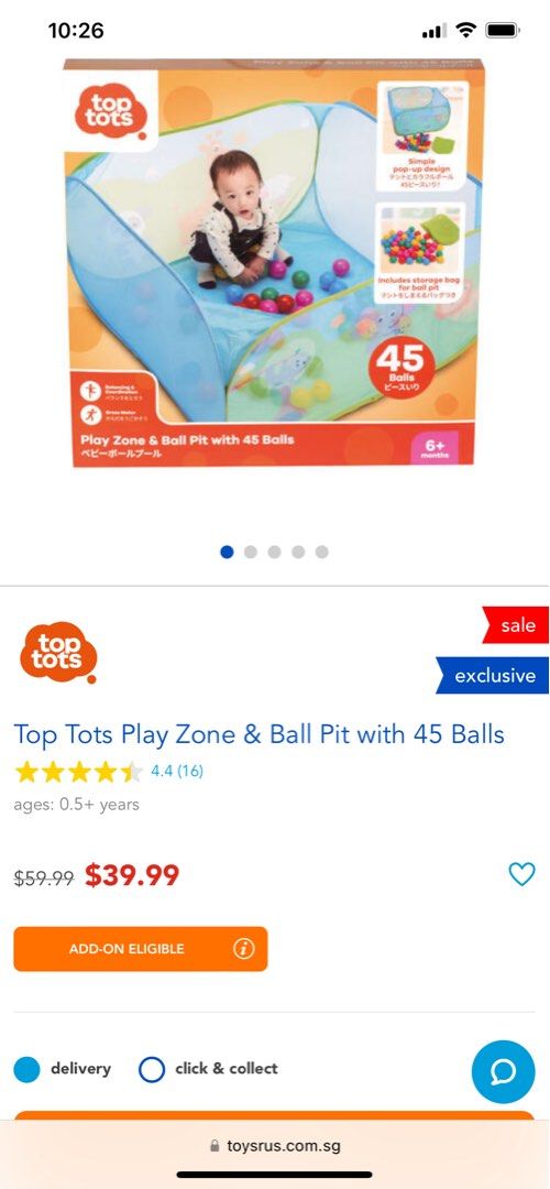 Top tots play zone and ball pit with 45 balls, Babies & Kids, Infant ...