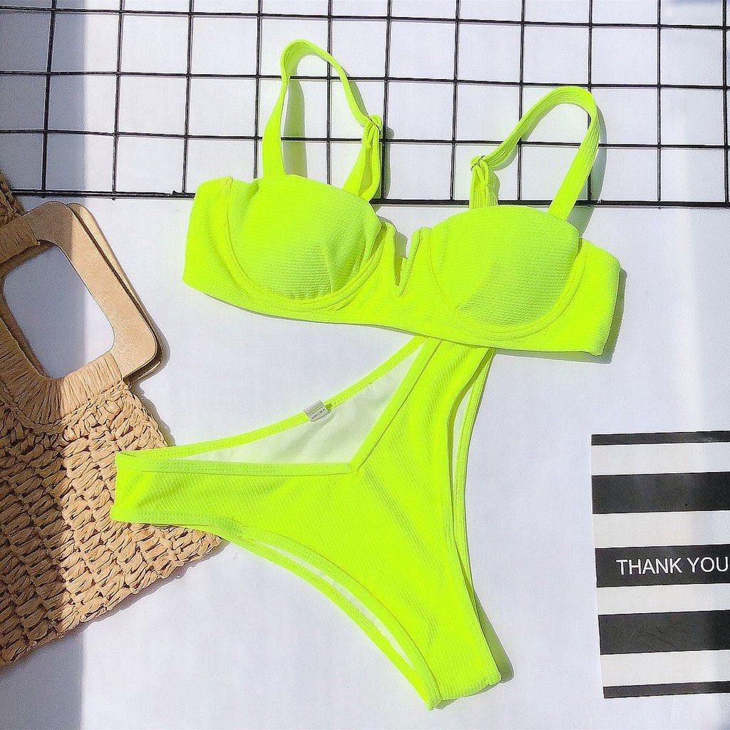 Underwire Push Up Women Neon Color Bikini Set, Women's Fashion ...