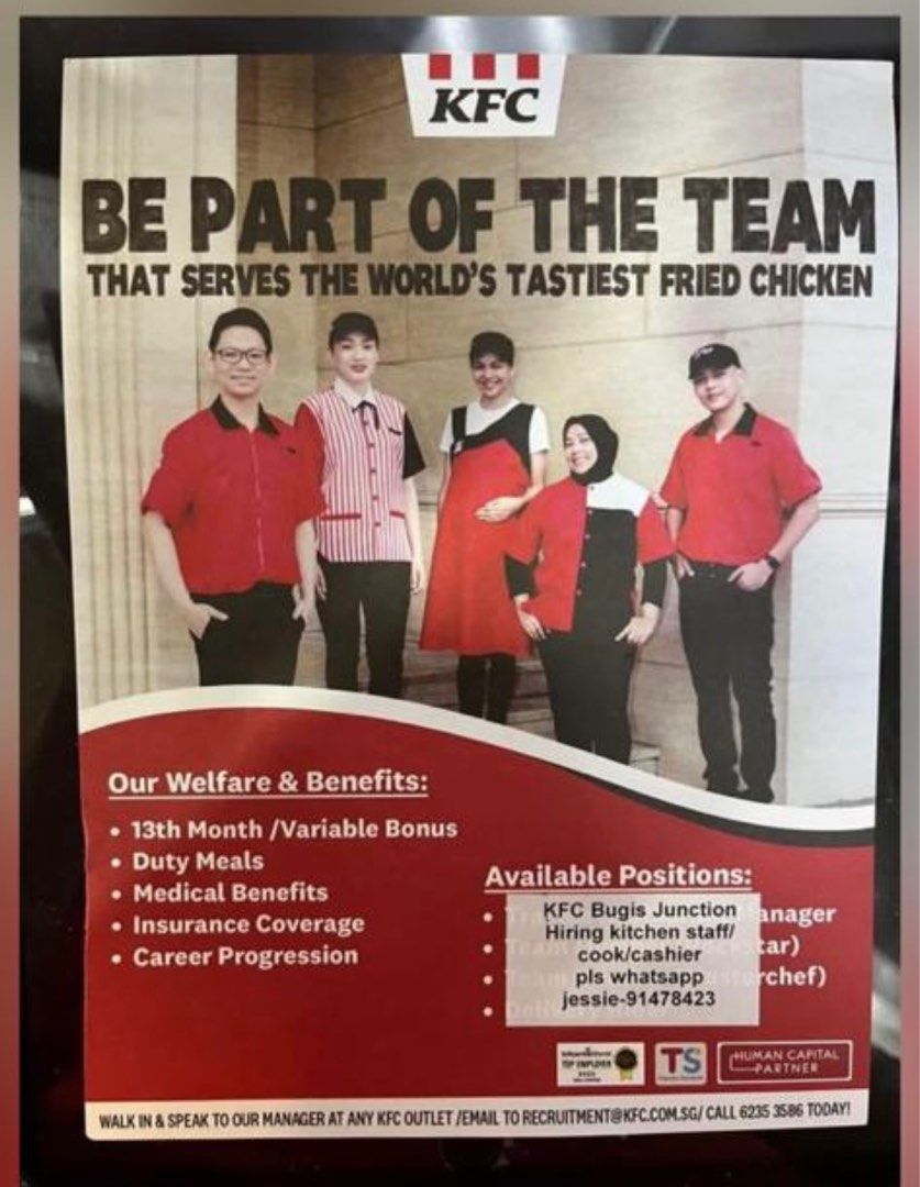 Urgent Hiring! Kfc Bugis Junction, Jobs, Hospitality, F&B on Carousell