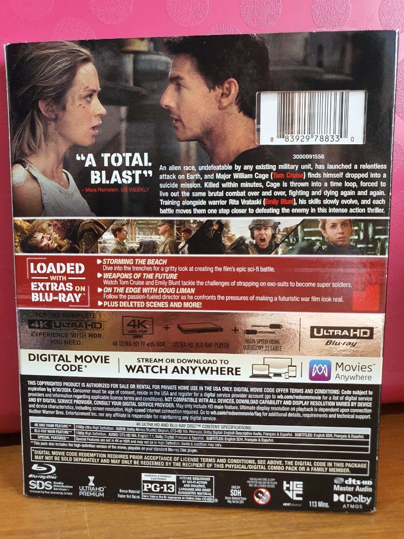 USA Blu Ray 4K UHD - Live Die Repeat - Edge of Tomorrow (Tom Cruise ...