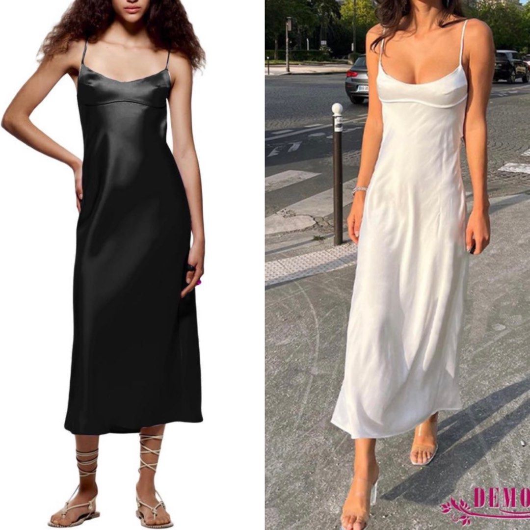 Viral Zara satin maxi dress, Women's Fashion, Dresses & Sets, Dresses ...