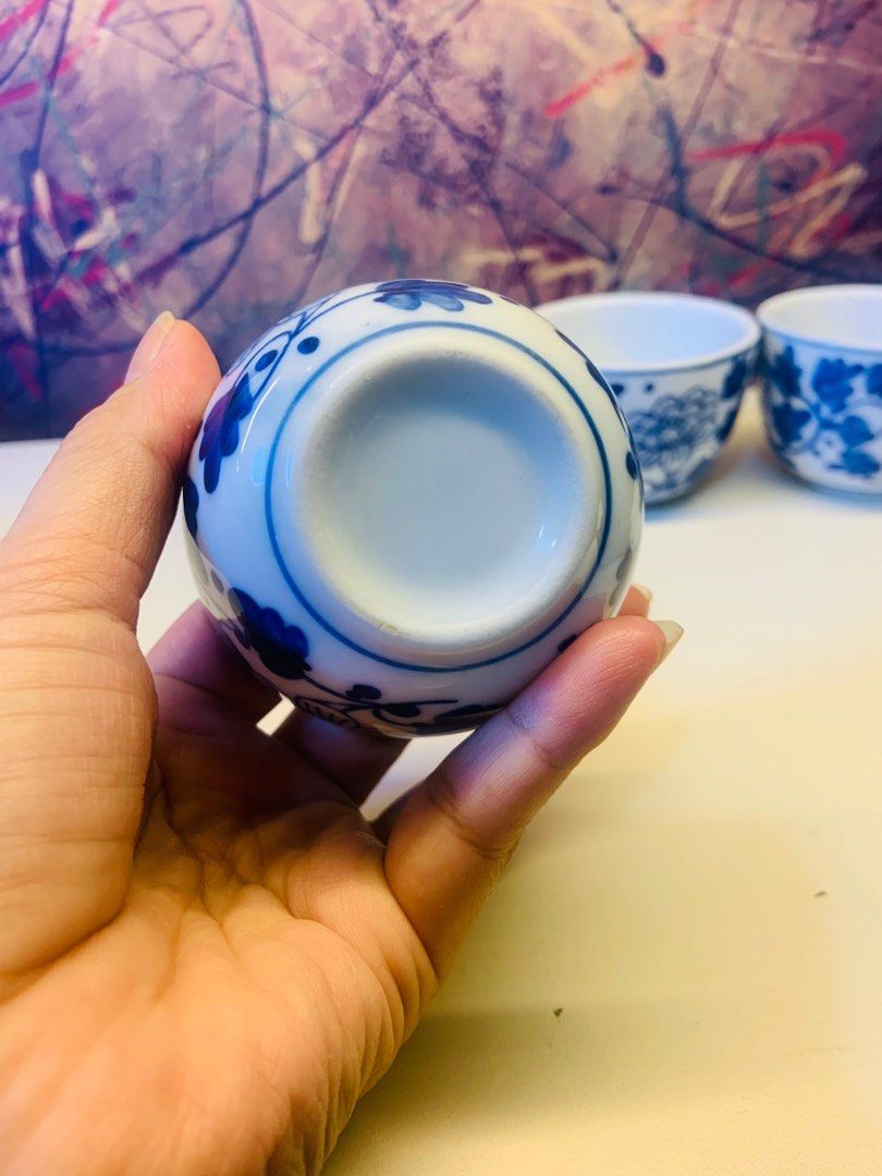 4 Gelas Keramik tea cup biru putih, Kitchen & Appliances di Carousell