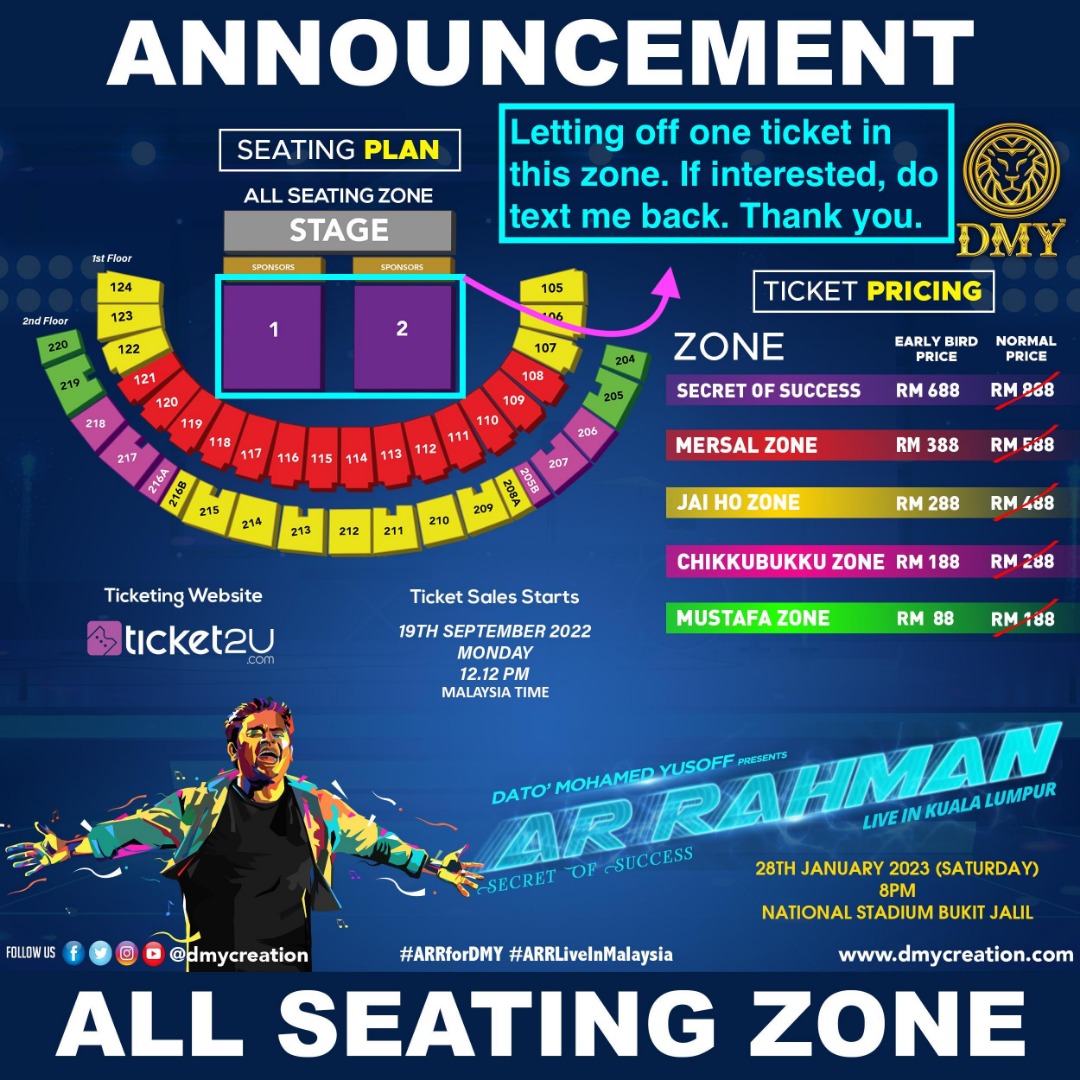 AR RAHMAN FRONT ROW TICKET, Tickets & Vouchers, Event Tickets on Carousell