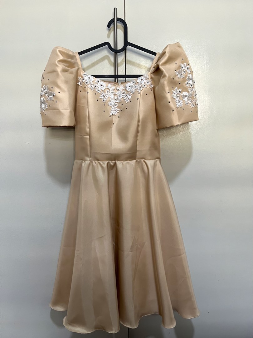 Beige Filipiniana Mid-length Formal Dress, Women's Fashion, Dresses ...
