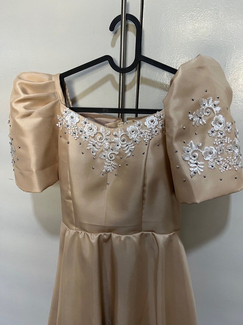 Beige Filipiniana Mid-length Formal Dress, Women's Fashion, Dresses ...