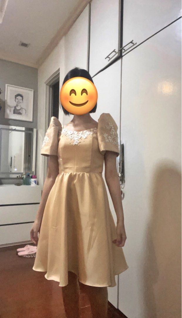 Beige Filipiniana Mid-length Formal Dress, Women's Fashion, Dresses ...