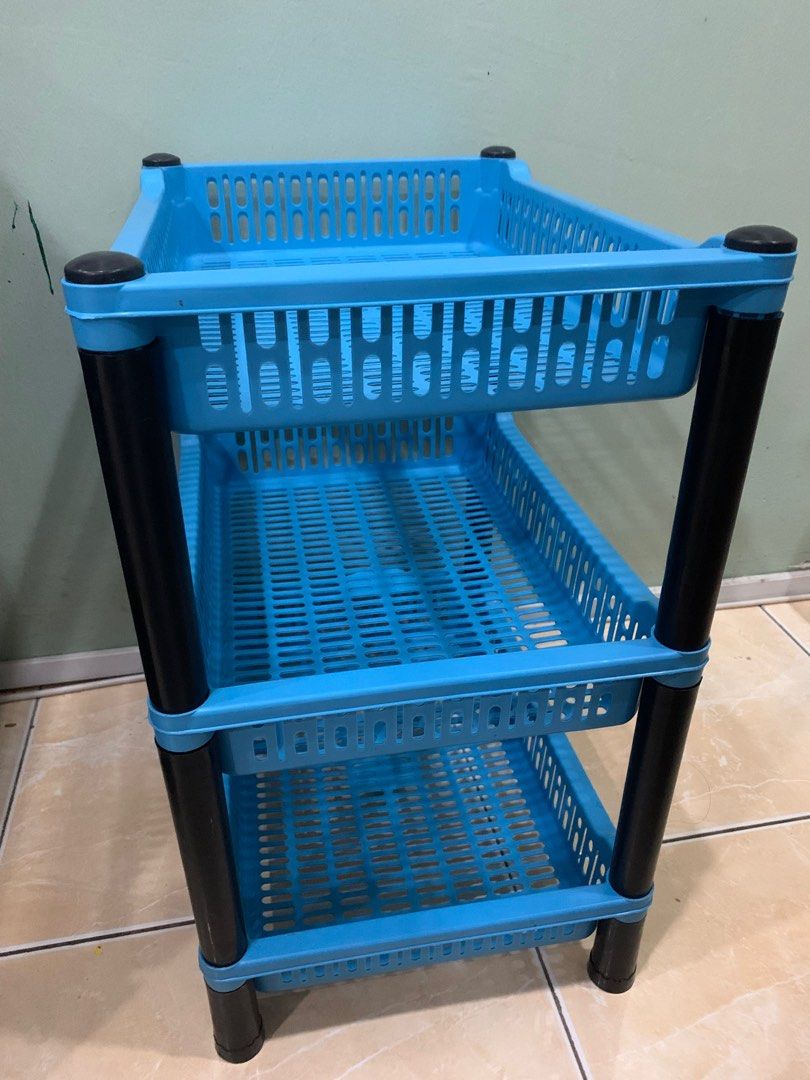 Blue Plastic 3 Tiers Kitchen Racks, Furniture & Home Living, Home ...