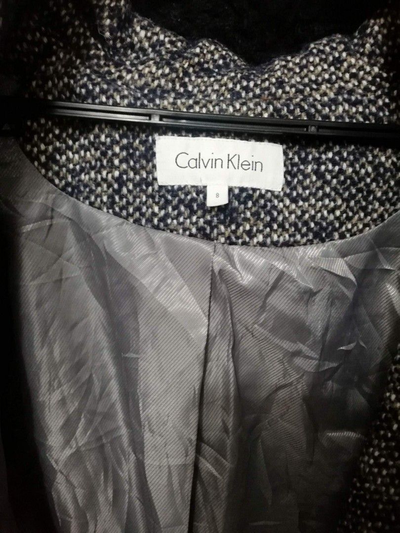 Calvin Klein Womens 4 Herringbone Wool Trench Pea Coat Mock Neck Tweed ...