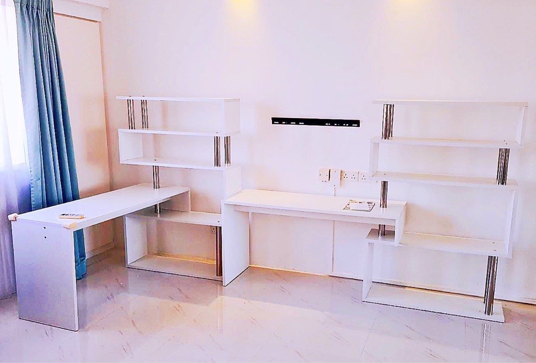 Designer White Adjustable Rotating Desk with Five Platform Shelves ...