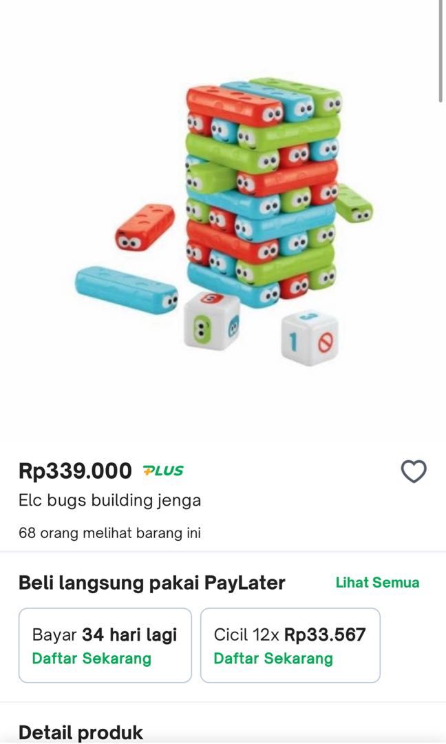 ELC Bugs Building Jenga Tower Uno Stacko, Bayi & Anak, Mainan & Baby ...