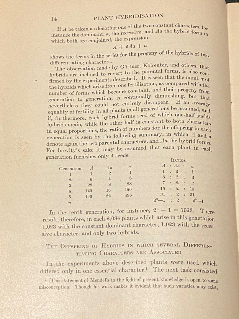 Experiments in Plant-Hybridisation by Gregor Mendel (yr. 1938), Hobbies ...