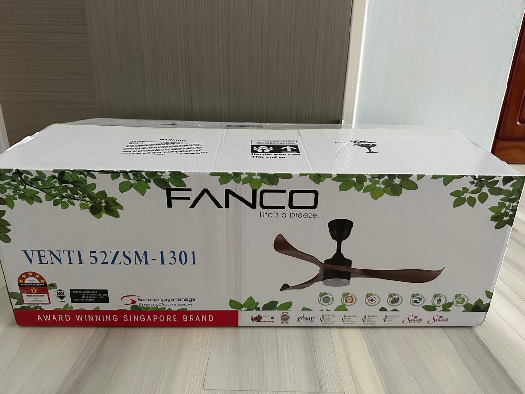 Fanco 3-blade fan (dark brown wood colour), Furniture & Home Living ...