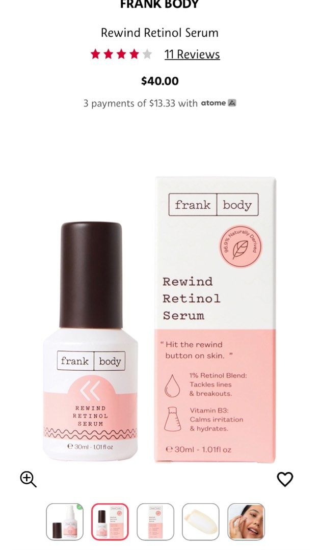 FRANK BODY Rewind Retinol Serum, Beauty & Personal Care, Face, Face ...