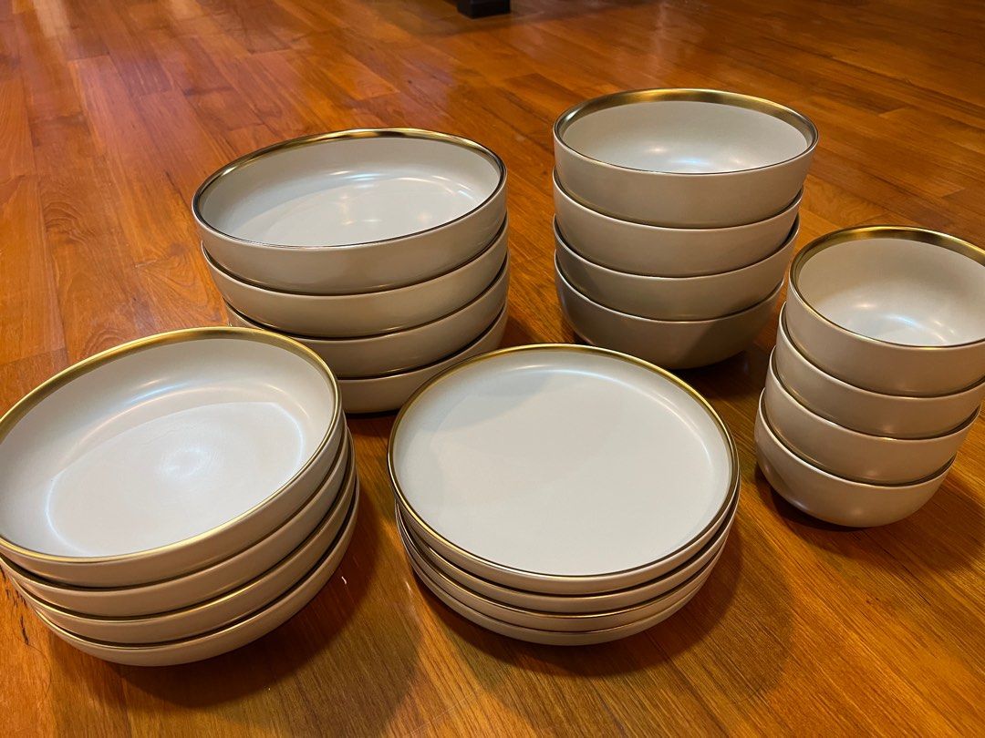 Gold rim dinnerware set (20 pieces), Furniture & Home Living ...