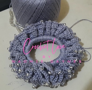 GRAY CROCHET HAIR TIE SCRUNCHIE USING MERCERIZED YARN WITH CLEAR ...