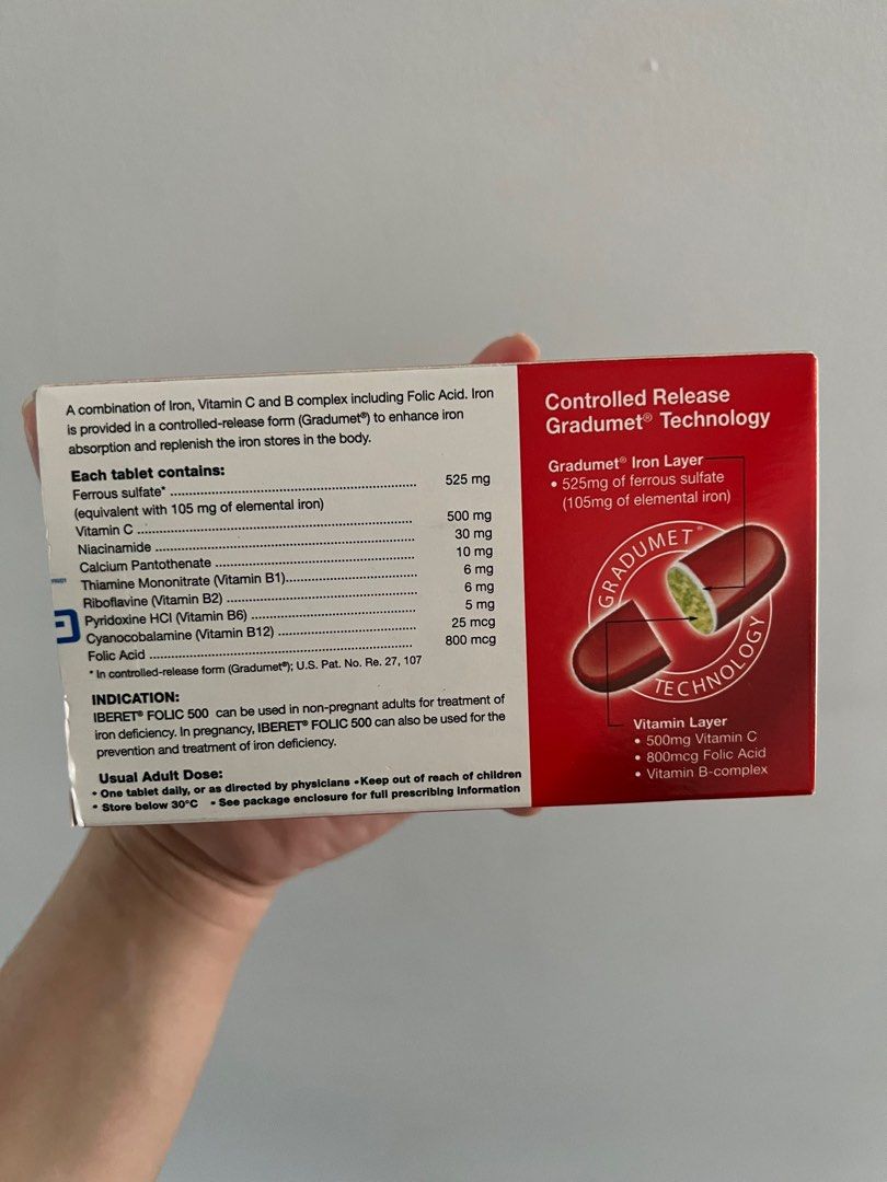 Iberet Folic Acid 500 SR tablet 60s, Health & Nutrition, Health ...