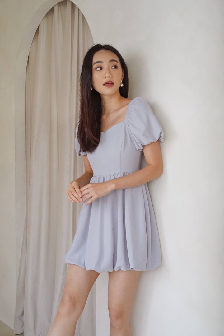 Mikayla Claude V2 Babydoll Dress (Dusty Blue), Women's Fashion, Dresses & Sets, Dresses on Carousell