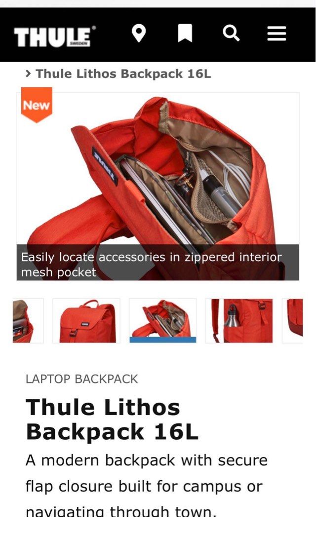 New & Authentic - THULE Lithos Backpack laptop office work, volume 16L ...