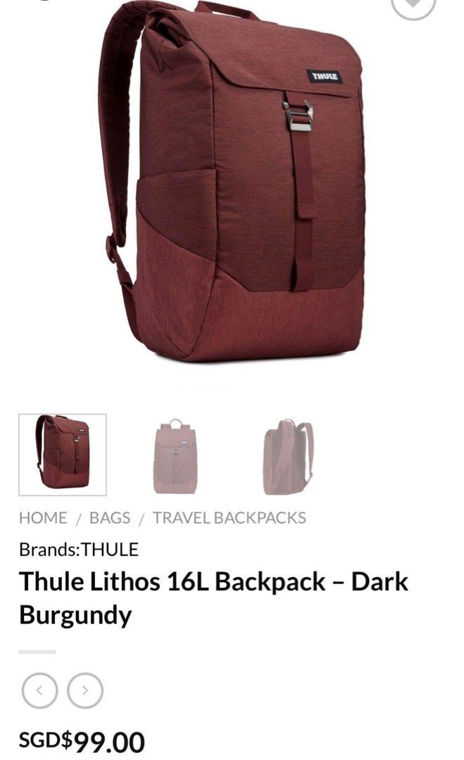 New & Authentic - THULE Lithos Backpack laptop office work, volume 16L ...