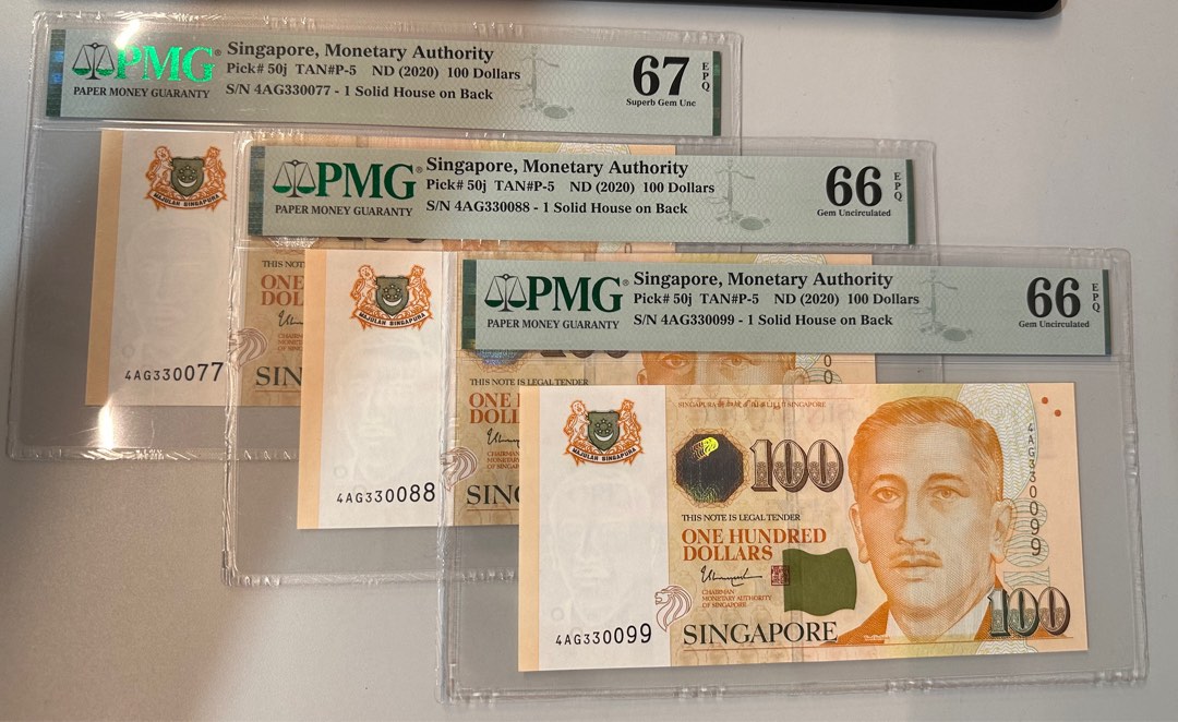 PMG 66-67 EPQ Double Digits Singapore Portrait $100 Notes, Hobbies ...
