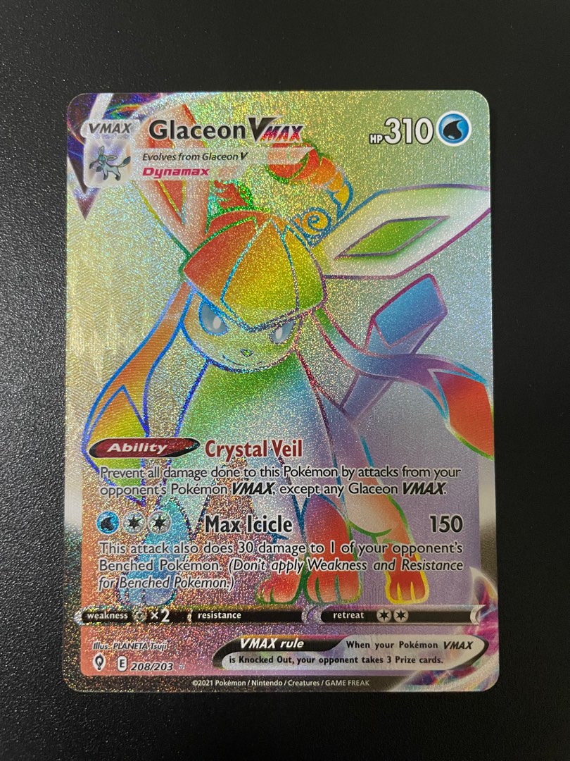 Pokemon TCG Glaceon VMAX - 208/203 - Hyper Rare Sword & Shield ...