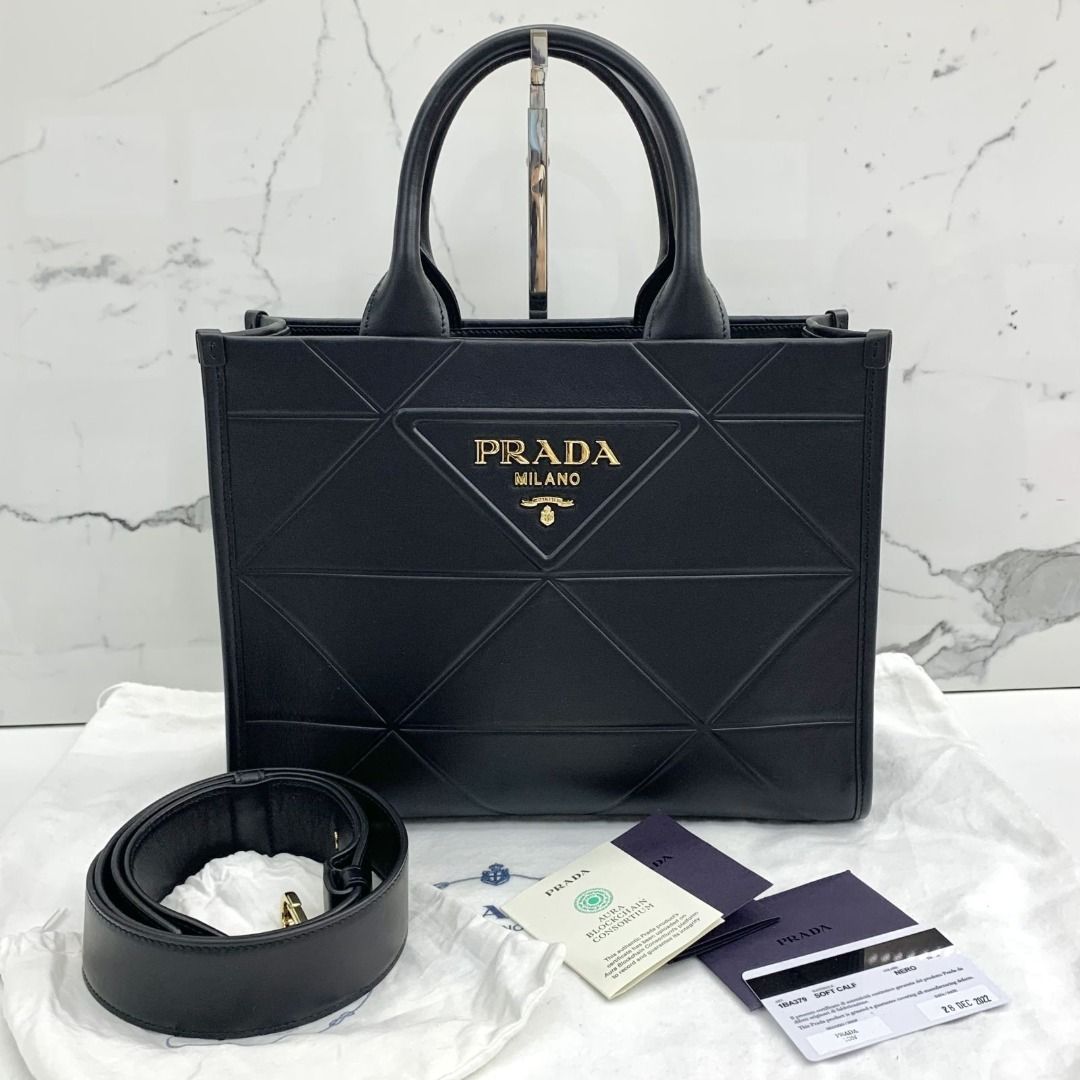 PRADA 1BA379 BLACK LEATHER SOFT CALF SMALL SYMBOLE 2 WAY SHOULDER BAG ...