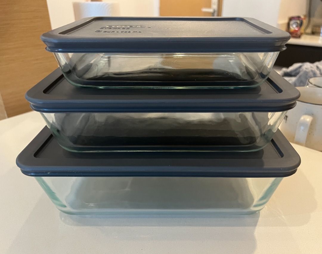 Pyrex 3-Piece Simply Store, 3-cup, 6-cup, 11-cup Rectangular Glass Food ...