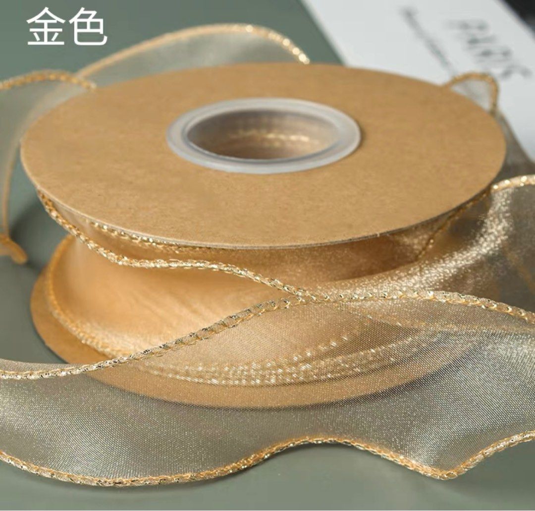 SG in stock 4cm wide gold-edged fishtail ribbon 9 meters a roll of ...