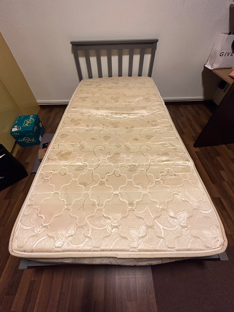 Single bed with mattress, Furniture & Home Living, Furniture, Bed ...