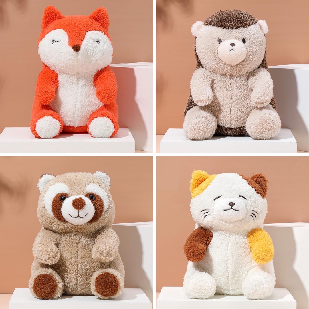 Sitting Animal Plush Toy by Miniso (fox hedgehog bear raccoon), Hobbies ...