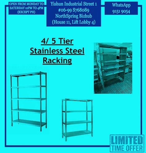 Stainless Steel Racking 4 / 5 Tier #304 Code:KI7606, Furniture & Home ...