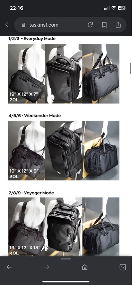 Taskin One v2 9-in-1 Backpack Carry On, Luxury, Bags & Wallets on Carousell