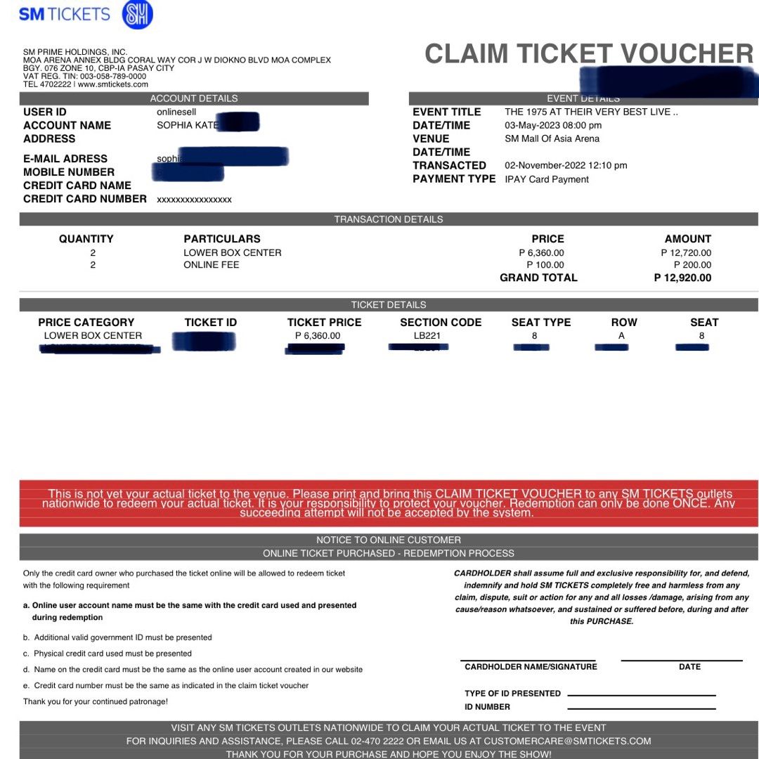 The 1975 in Manila Day 1 Lower Box Center, Tickets & Vouchers, Event ...