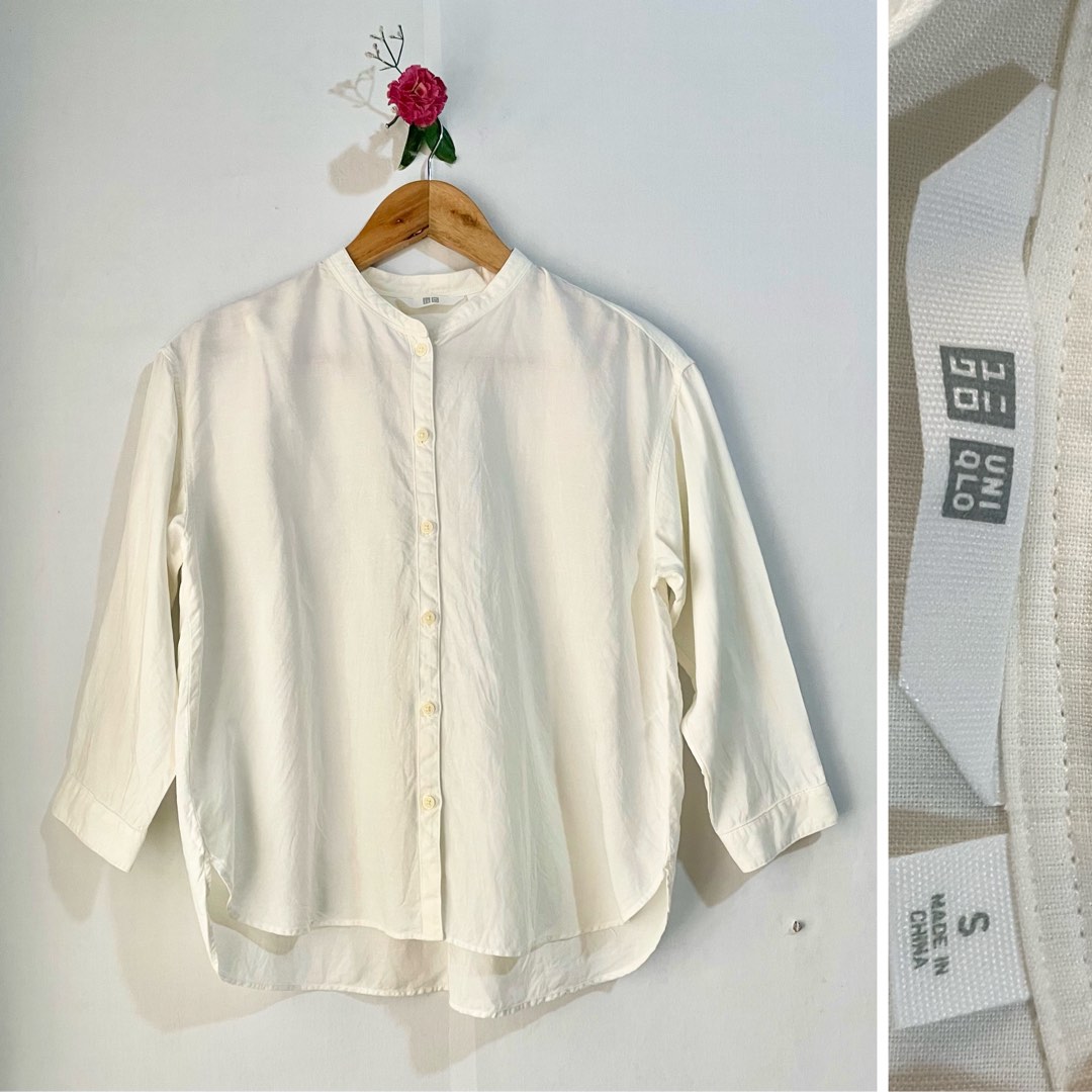 Uniqlo off white linen boxy top, Women's Fashion, Tops, Blouses on ...