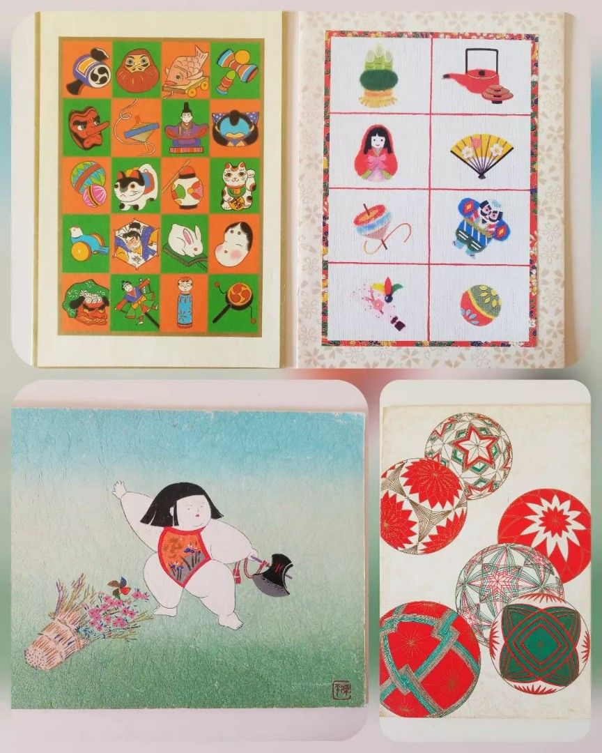 Vintage Japanese Greeting Card Set (4 cards), Buku & Alat Tulis, Alat ...